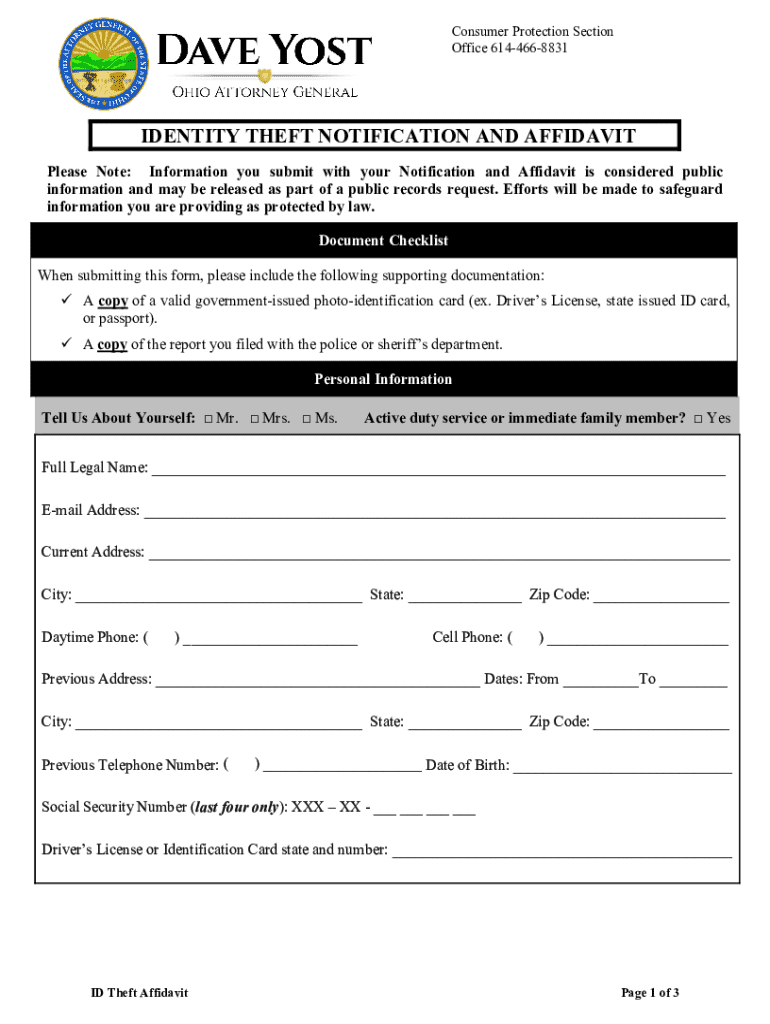 Fillable Online Federal Trade Commission Announces ID Theft Affidavit ...