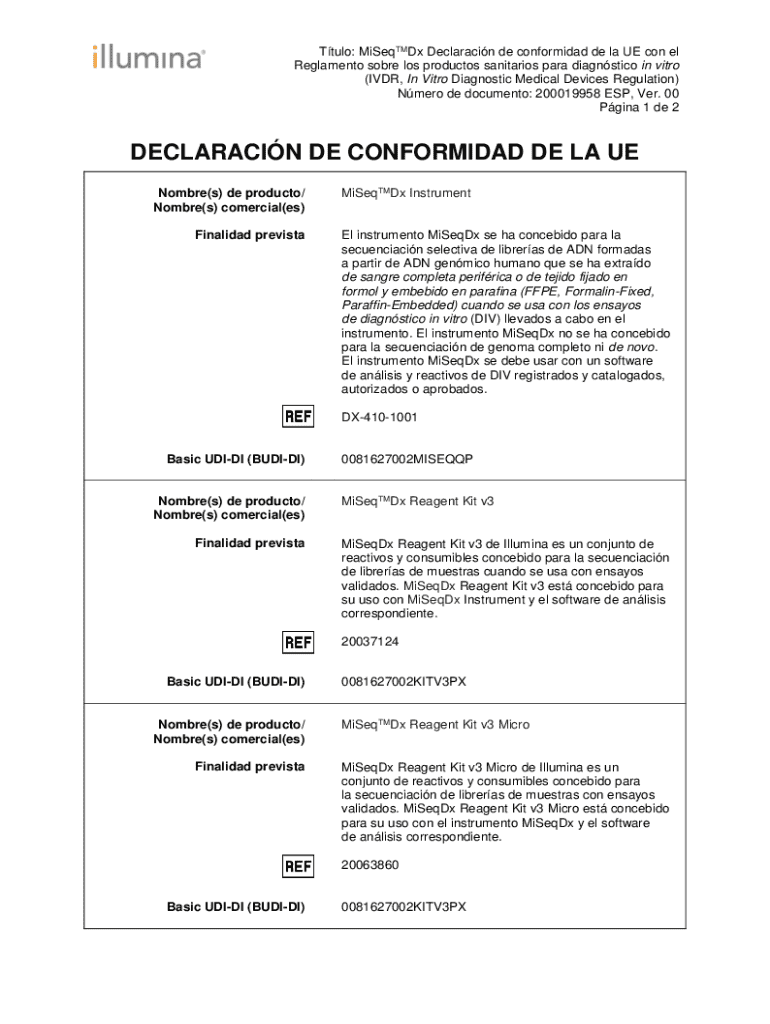 Completable En línea NovaSeq 6000Dx IVDR (EU) Declaration of Conformity ... Fax Email Imprimir ...
