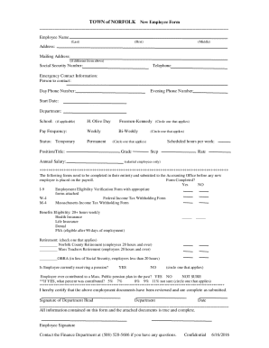 Fillable Online TOWN of NORFOLK New Employee Form Fax Email Print ...