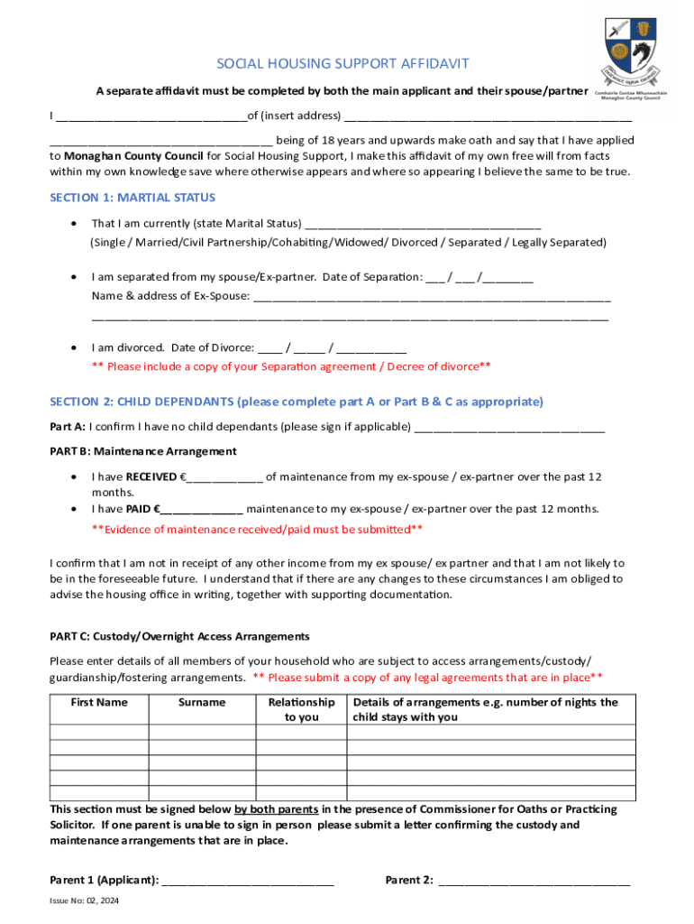 Fillable Online SOCIAL HOUSING SUPPORT AFFIDAVIT Fax Email Print ...