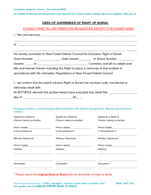 Fillable Online DEED OF SURRENDER OF RIGHT OF BURIAL Fax Email Print ...