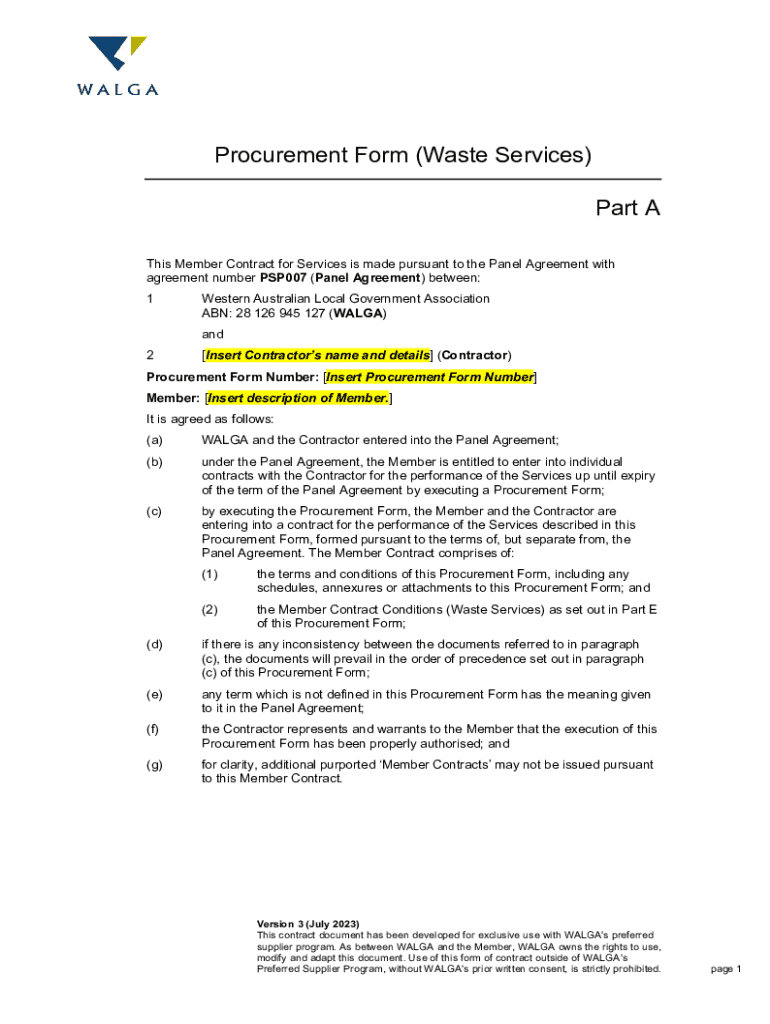 Fillable Online walga asn Procurement Form (Waste Services) Part A Fax Email Print - pdfFiller