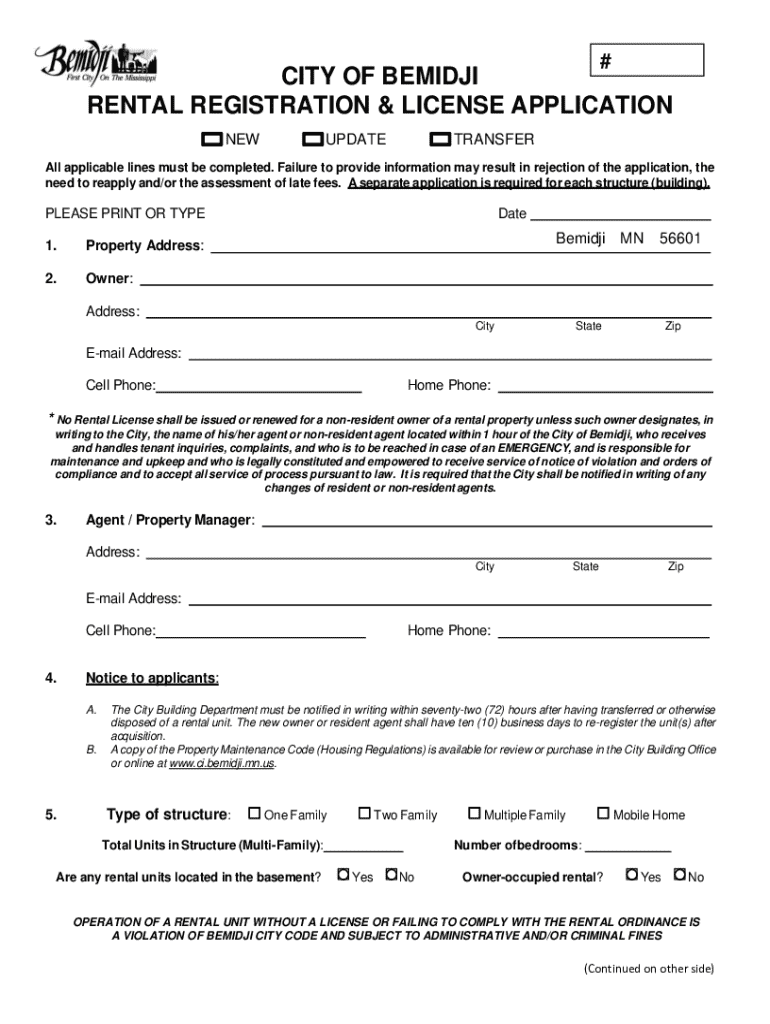 Fillable Online City of Bemidji Short-Term Rental License Application ...