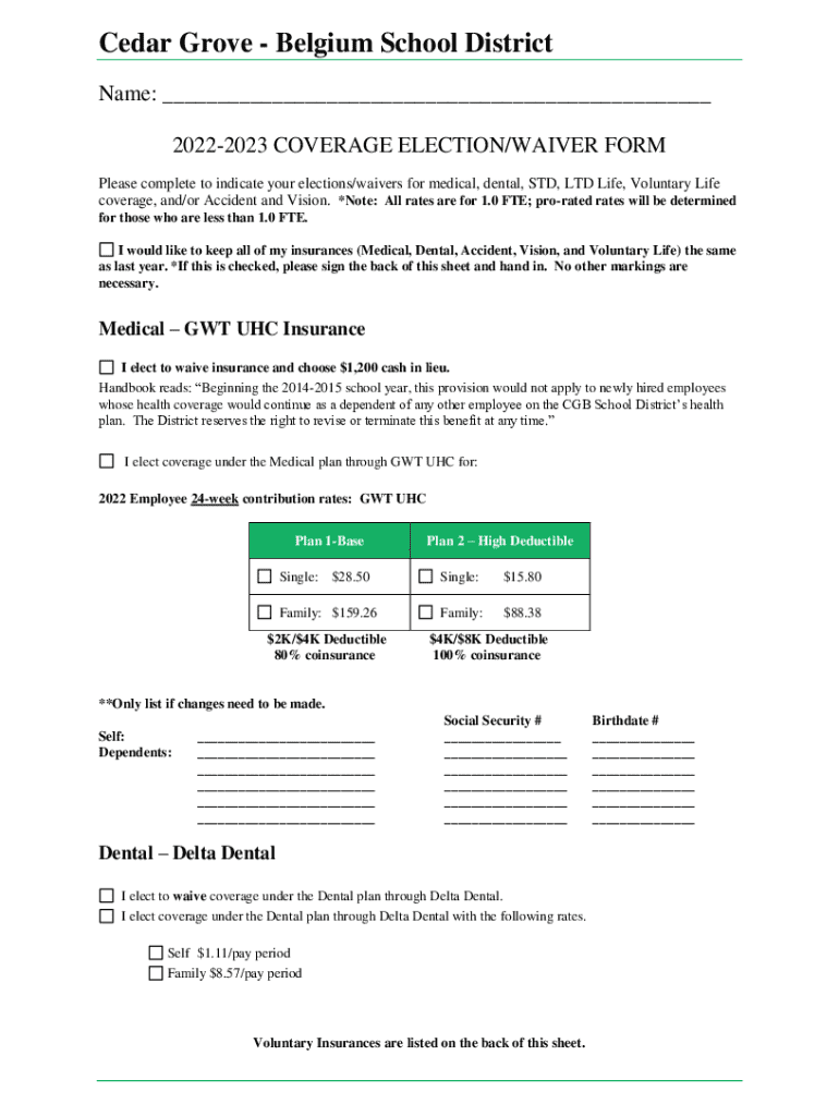 Fillable Online WAIVER(Please complete if you are waiving medical or ...