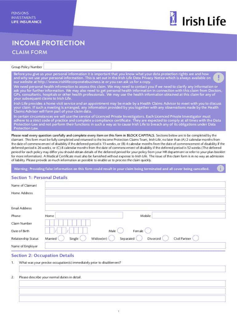 Fillable Online income protection - claim form Fax Email Print - pdfFiller