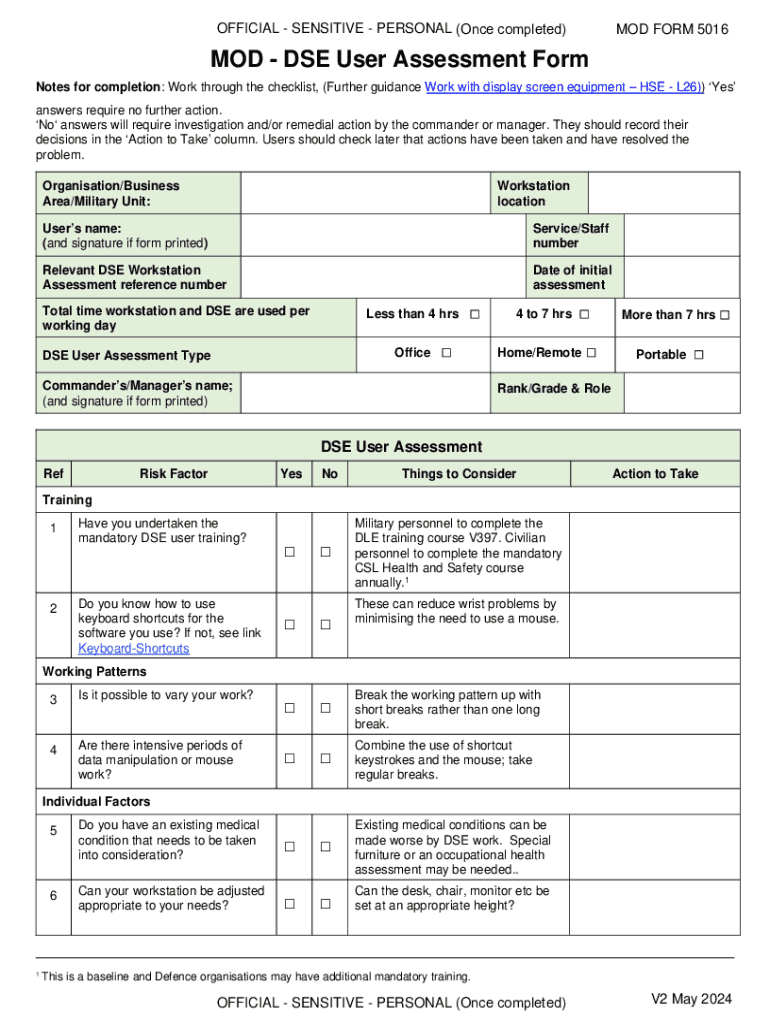 Fillable Online MOD - DSE User Assessment Form Fax Email Print - pdfFiller