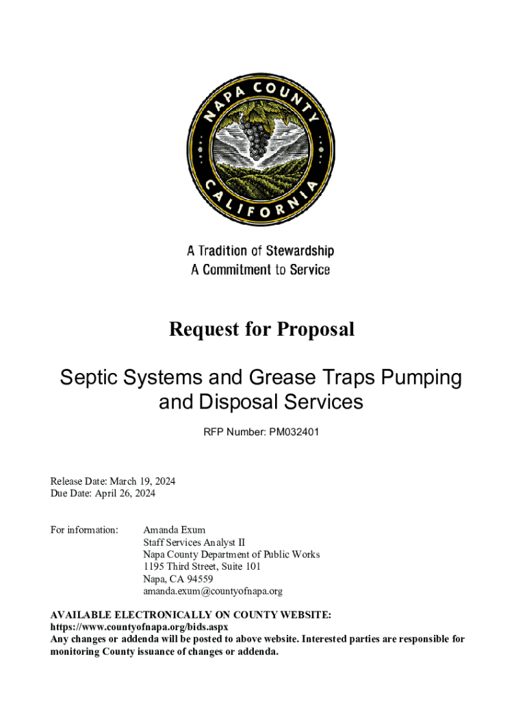 Fillable Online Request for Proposal Septic Systems and Grease Traps ...