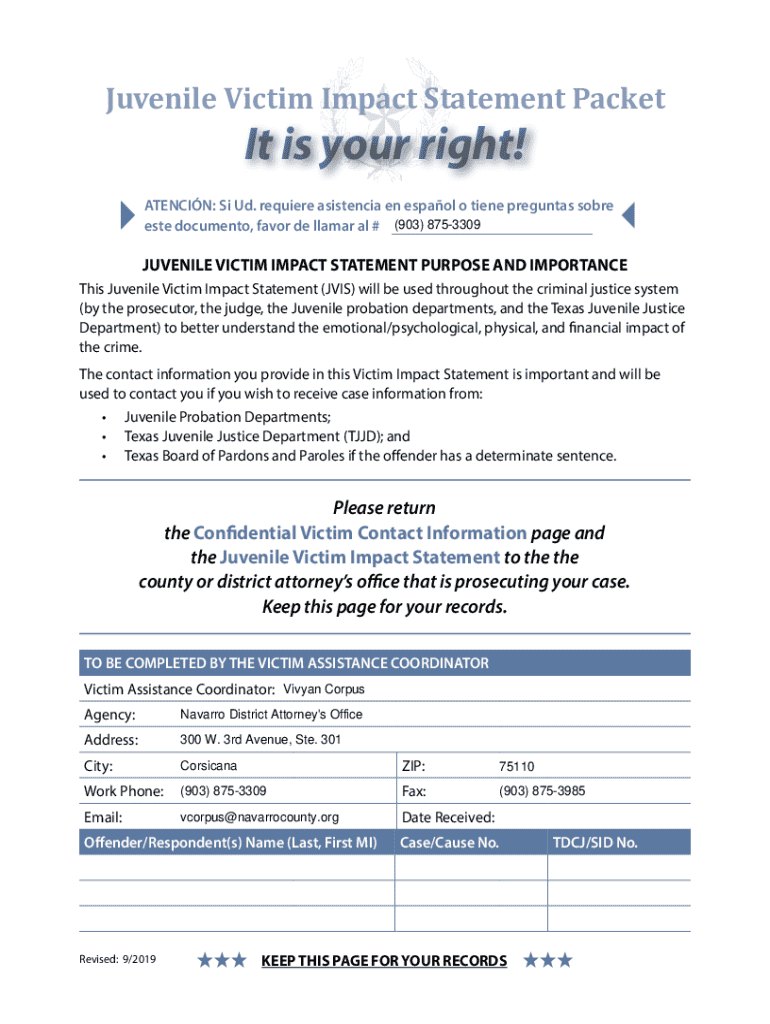 Fillable Online Victim Impact Statement Packet TJJD English Fillable Fax Email Print - pdfFiller
