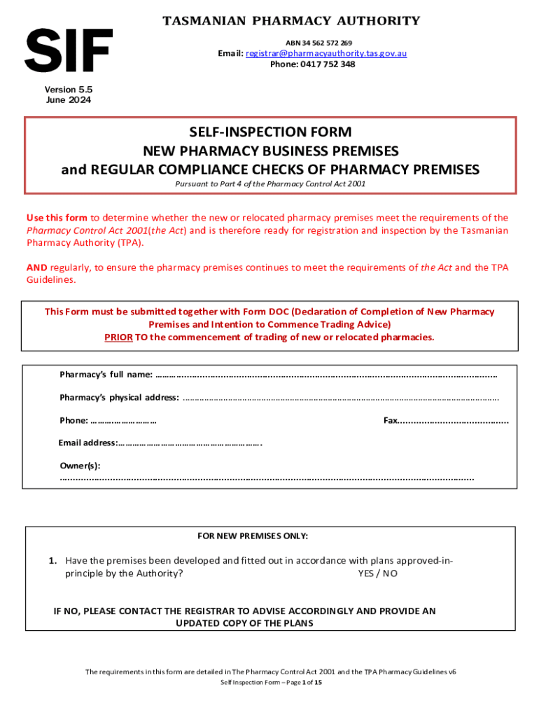 Fillable Online SIF-Self-Inspection-Form-June-2024- ... Fax Email Print ...