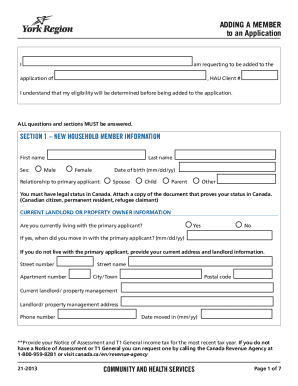 Fillable Online York Region Subsidized Housing Application Form - Add a ...