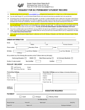 Fillable Online REQUEST FOR BC PERMANENT STUDENT RECORD Fax Email Print ...