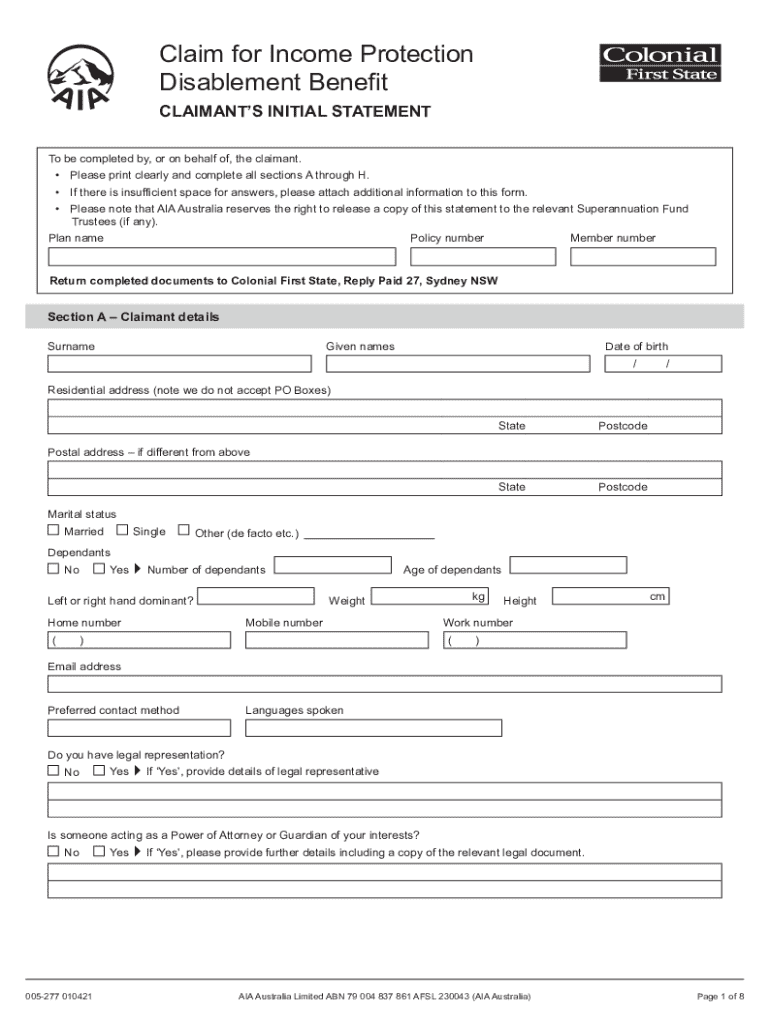 Fillable Online Australian Super. Claim for Total and Permanent Fax ...