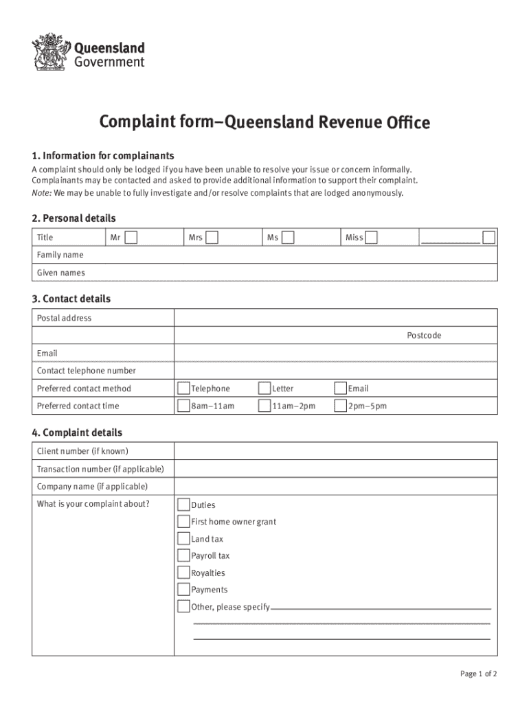 Fillable Online QRO Complaint form Fax Email Print - pdfFiller
