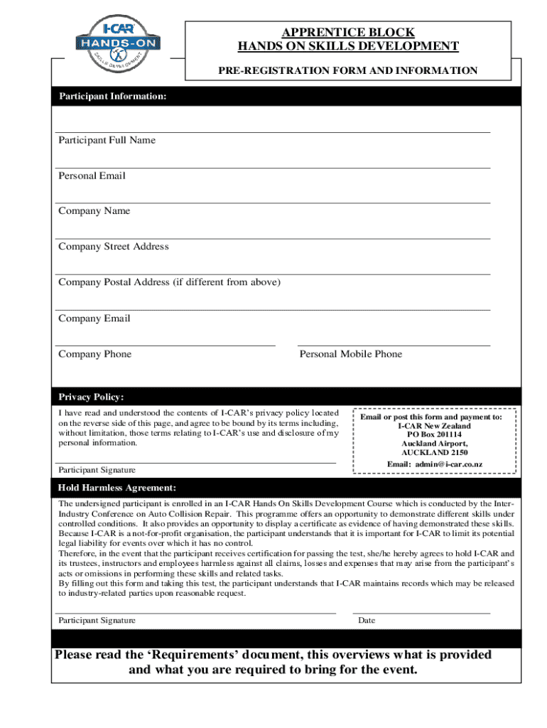Fillable Online pre-registration form and information Fax Email Print ...