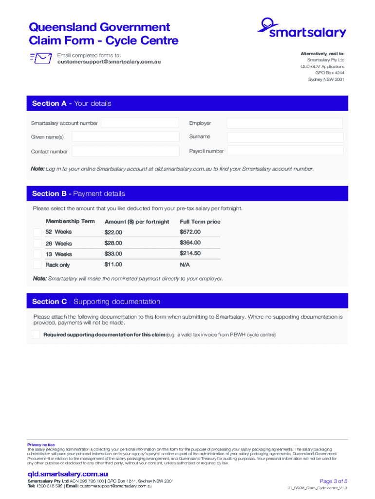 Fillable Online Queensland Government Claim Form - Cycle Centre Fax ...