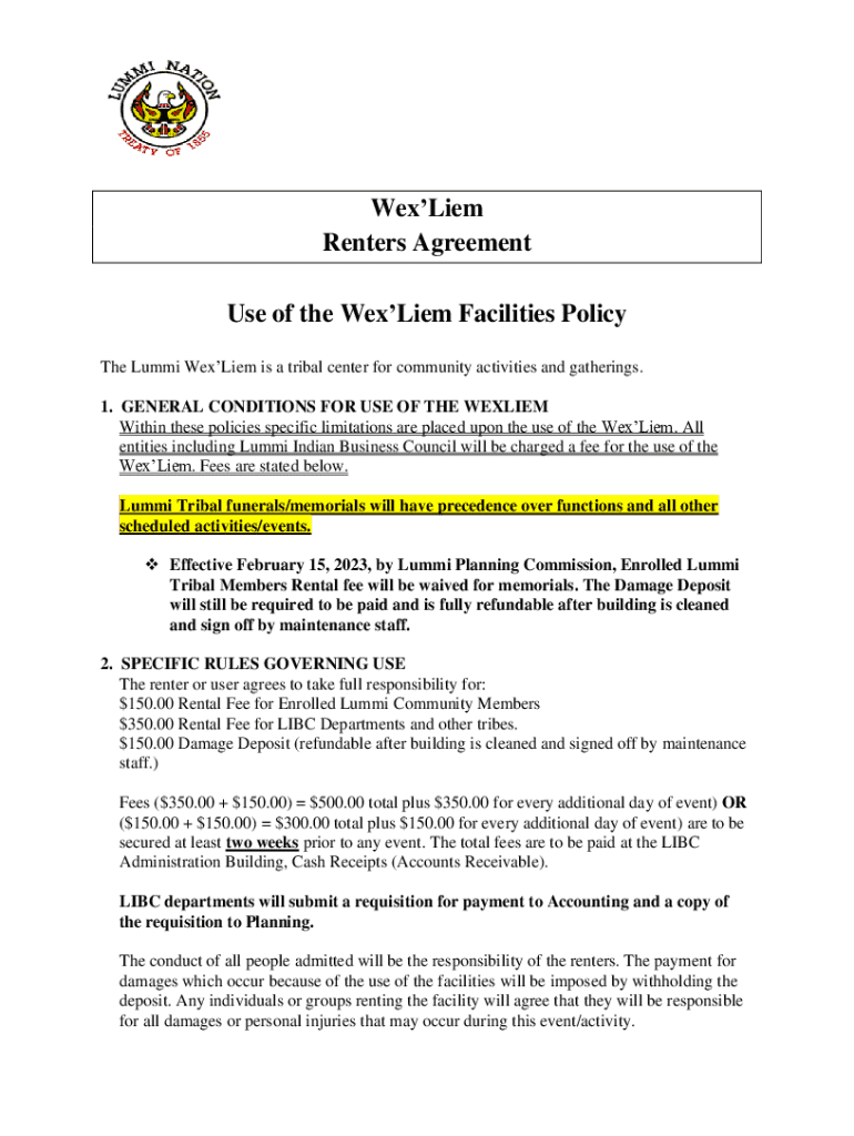 Fillable Online Fillable Online WexLiem Renters Agreement Use of ...