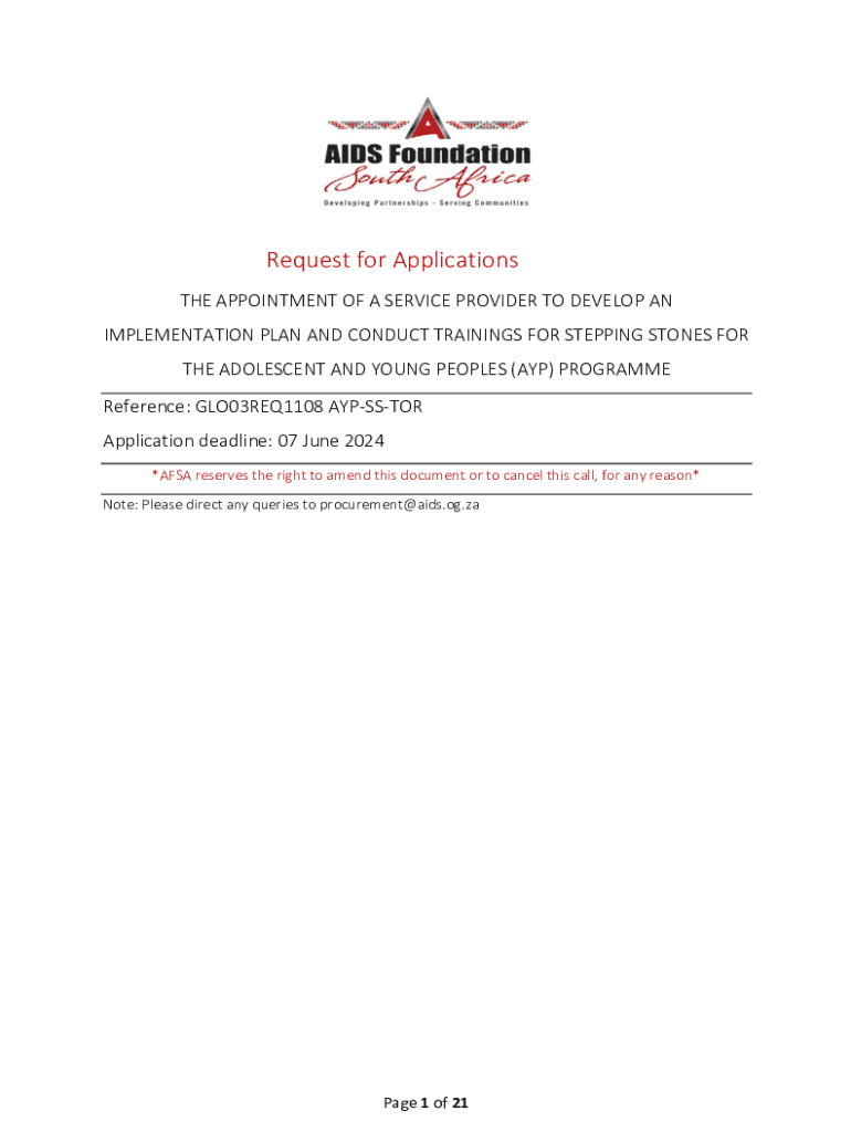 Fillable Online Request for Applications (RFA) Prevention Programmes ...