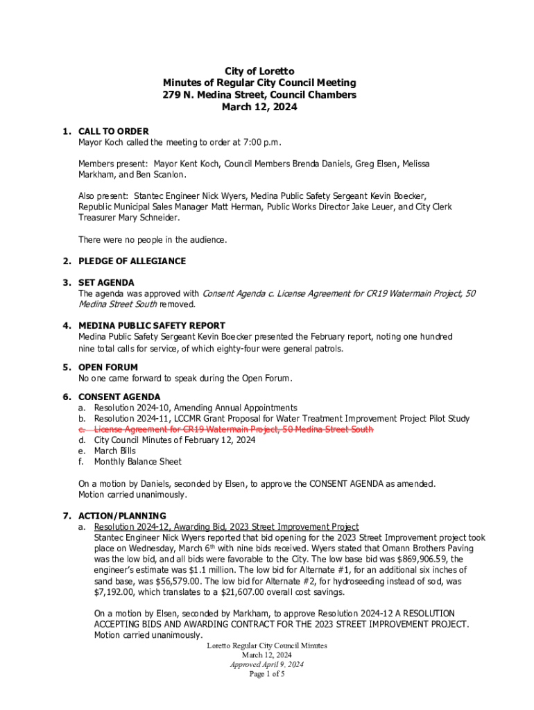 Fillable Online Also present: Stantec Engineer Nick Wyers, Medina ...