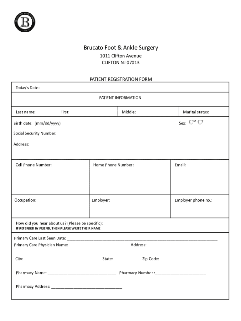 Fillable Online Dr. Maryellen Brucato, DPM - Podiatric Foot & Ankle ...