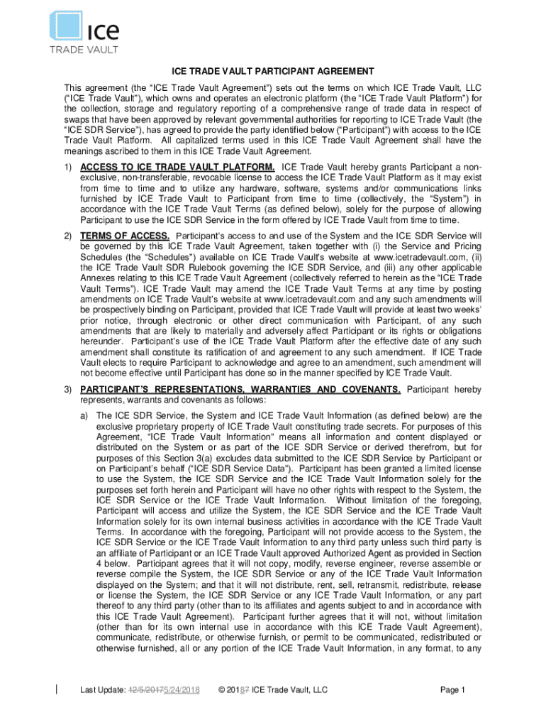 Fillable Online This agreement (the ICE Trade Vault Agreement) sets out ...