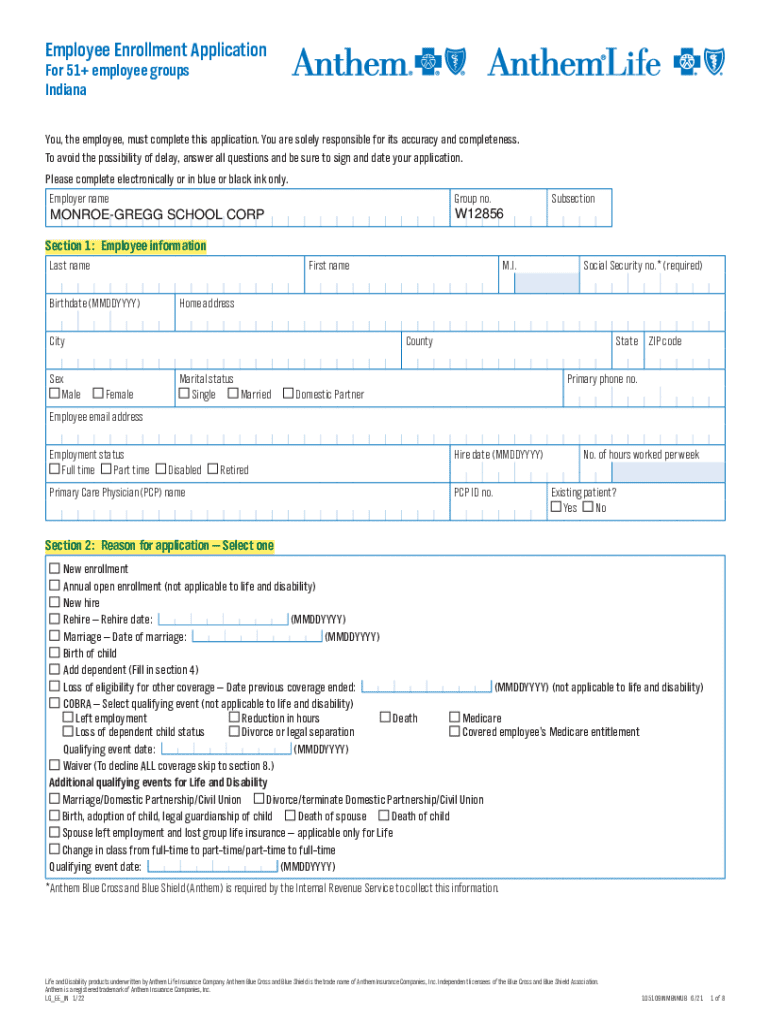 Fillable Online Enrollment Application - Group size 51+ eligible employees Fax Email Print ...