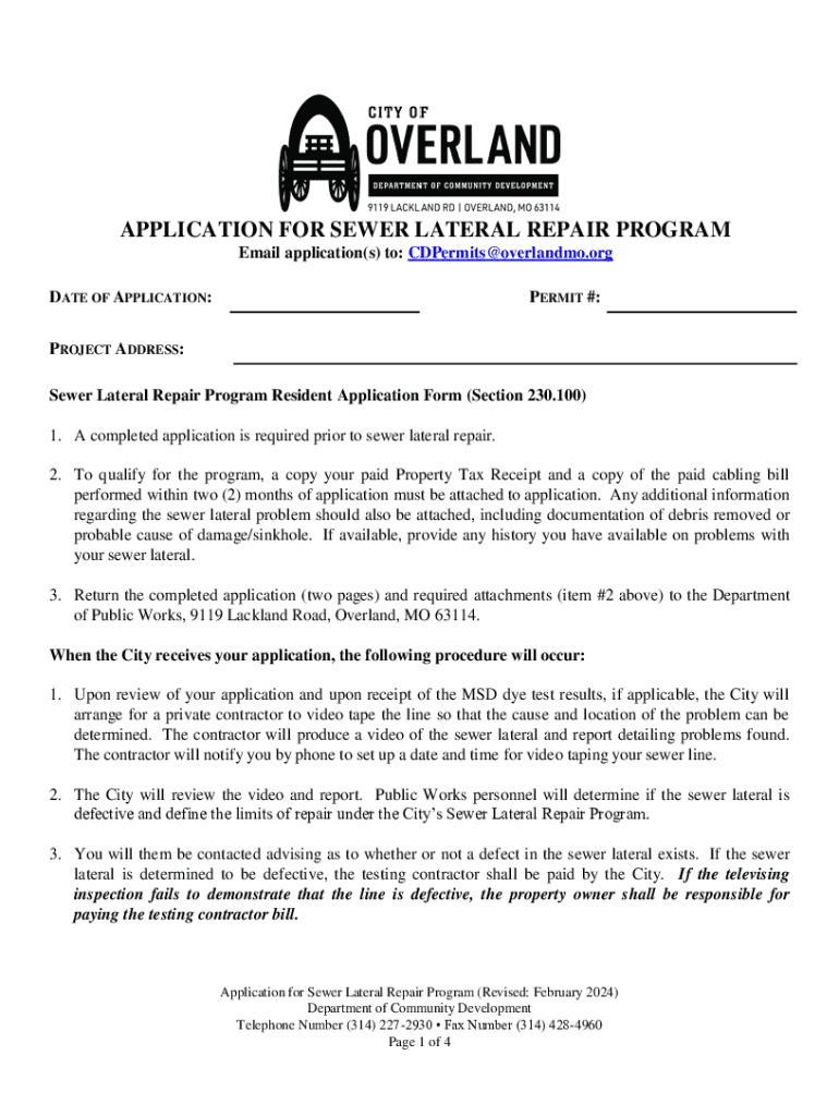 Fillable Online Form CenterSanitary Sewer Lateral Repair Program Fax Email Print - pdfFiller