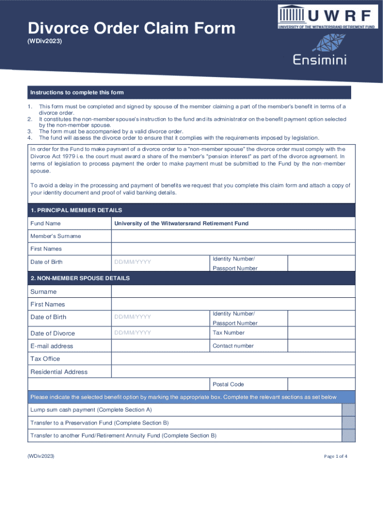 Fillable Online uwrf co Divorce Order Claim Form Fax Email Print - pdfFiller