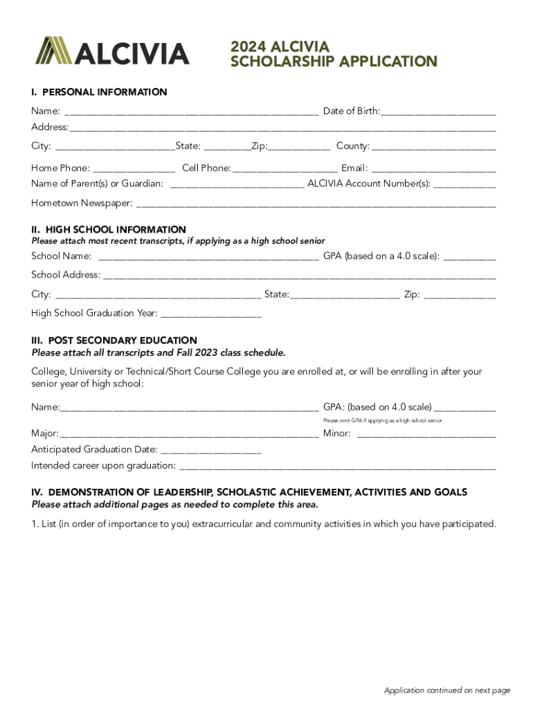 Fillable Online ALCIVIA is pleased to give out scholarships each year, and ... Fax Email Print ...