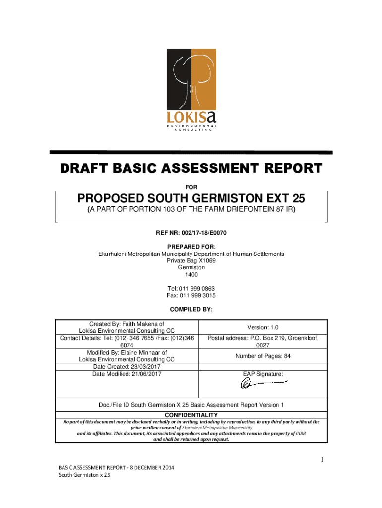 Fillable Online Final Basic Assessment Report Khutalo Robert Fax Email ...