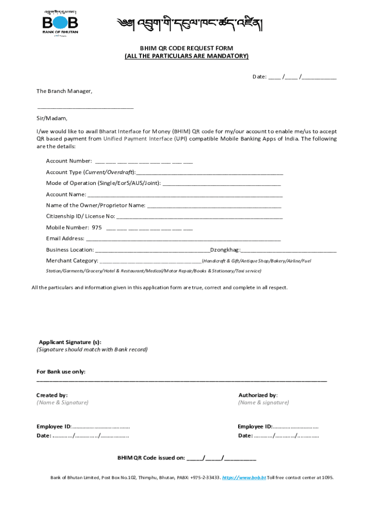 Fillable Online BHIM QR CODE REQUEST FORM (ALL THE PARTICULARS ARE ... Fax Email Print - pdfFiller
