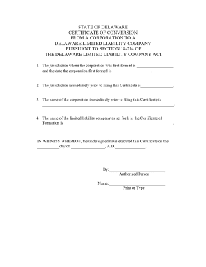 Fillable Online Delaware Certificate Of Conversion - Fill Online, Printable ... Fax Email Print ...