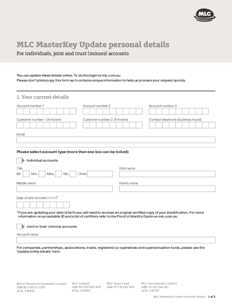 Fillable Online Update personal details form - mlc com Fax Email Print Fax Email Print - pdfFiller