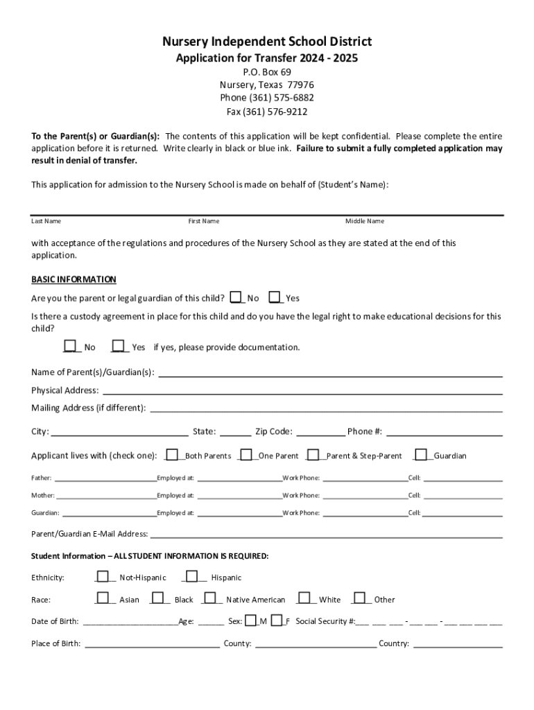 Fillable Online Parent Resources / 2024-2025 Transfer Forms Fax Email Print - pdfFiller
