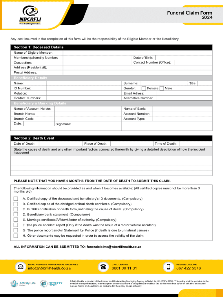 Fillable Online Funeral Claim Form 2023 Fax Email Print - pdfFiller