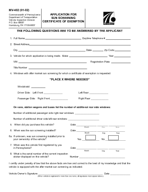 Fillable Online application for sun screening certificate of exemption ...