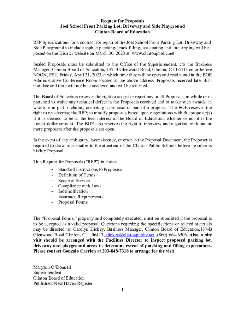 Fillable Online 1 Request for Proposals Joel School Front Parking Lot, Driveway ... Fax Email ...