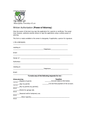 Fillable Online Written Authorization (Power of Attorney) Fax Email ...