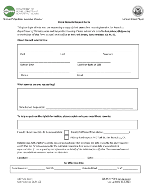 Fillable Online Client Records Request Form SF HSH Fax Email Print ...