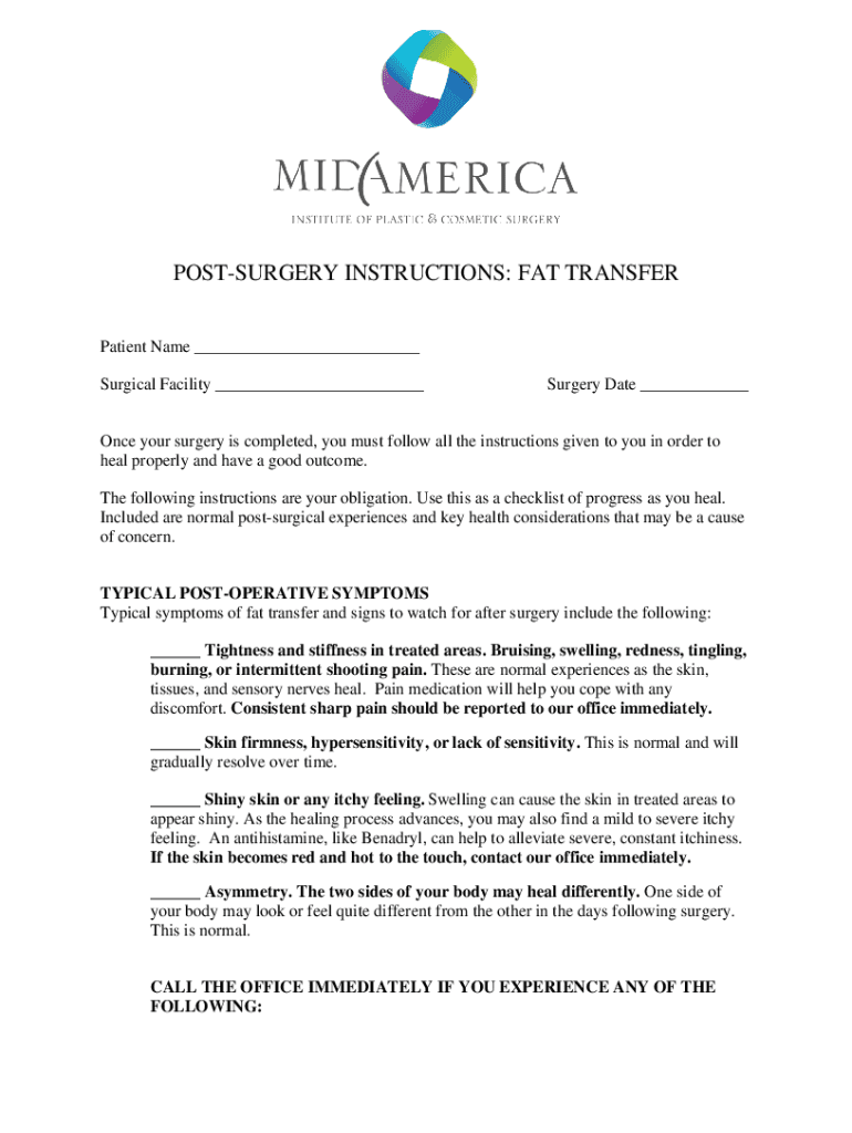 Fillable Online Post-Operative Instructions for Fat Grafting, Transfer Fax Email Print - pdfFiller