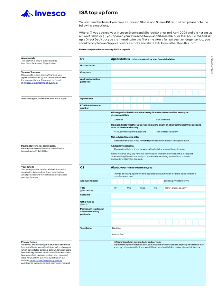 Fillable Online ISA top up form. ISA top up form Fax Email Print ...