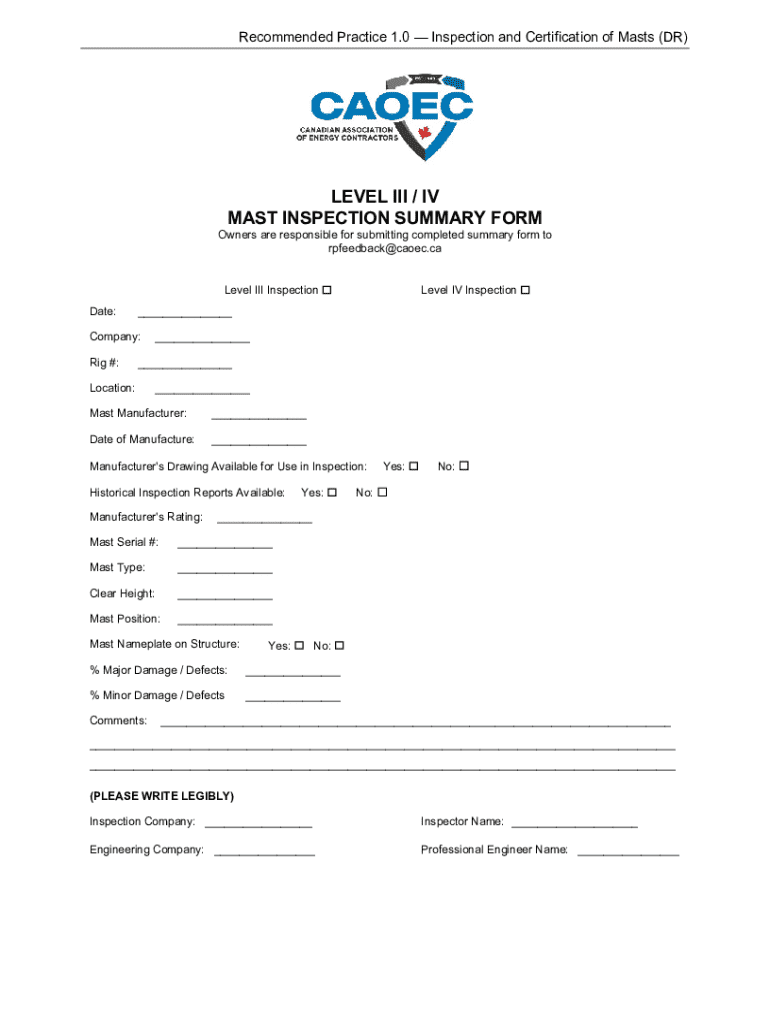 Fillable Online LEVEL III / IV MAST INSPECTION SUMMARY FORM Fax Email ...