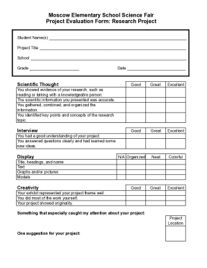 Fillable Online Moscow Elementary School Science Fair Project Evaluation Form ... Fax Email ...