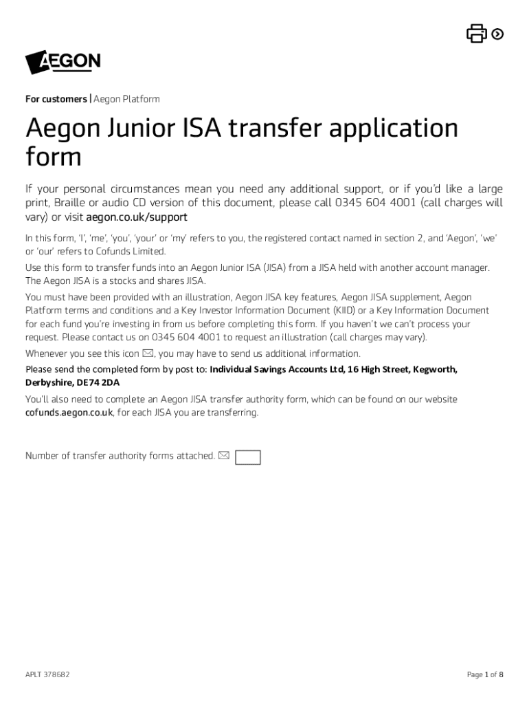 Fillable Online Aegon Junior ISA change of registered contact form Fax ...