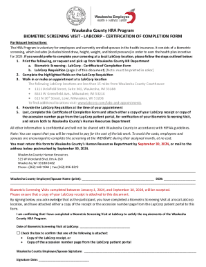 Fillable Online Waukesha County Biometric Screening Visit - LabCorp ...