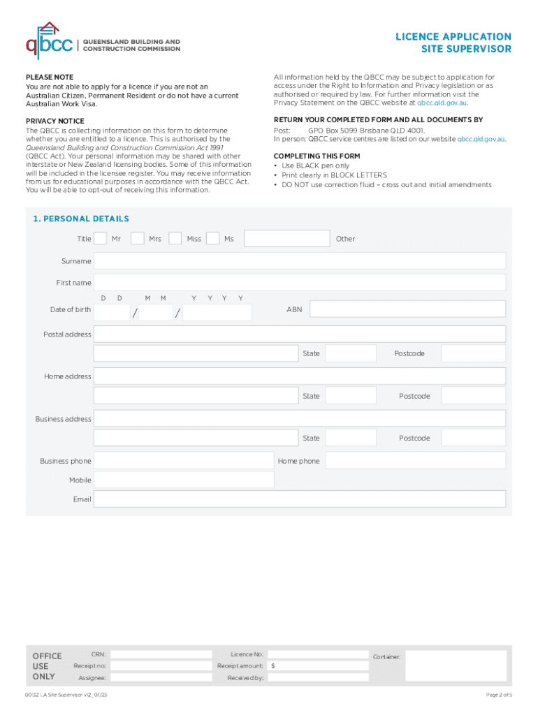 Fillable Online Site supervisor licence application form. Site supervisor licence application ...