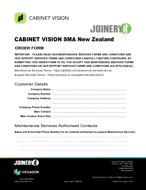 Fillable Online CABINET VISION SMA New Zealand - ORDER FORM Fax Email ...