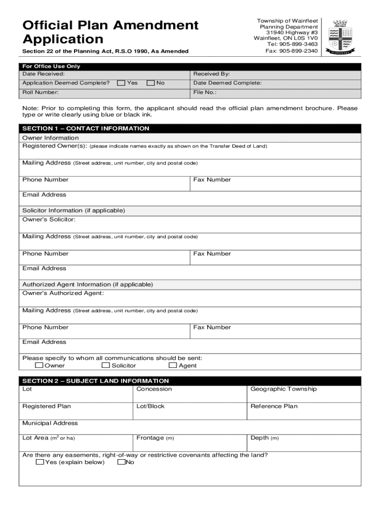 Fillable Online Official Plan Amendment Application Form and Procedure ... Fax Email Print ...