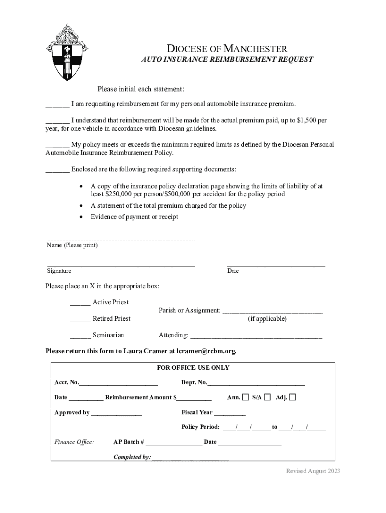 Fillable Online Priest Auto Reimbursement Form Fillable Fax Email Print - pdfFiller