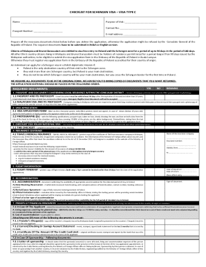 Fillable Online CHECKLIST FOR SCHENGEN VISA VISA TYPE C REQUIRED ...