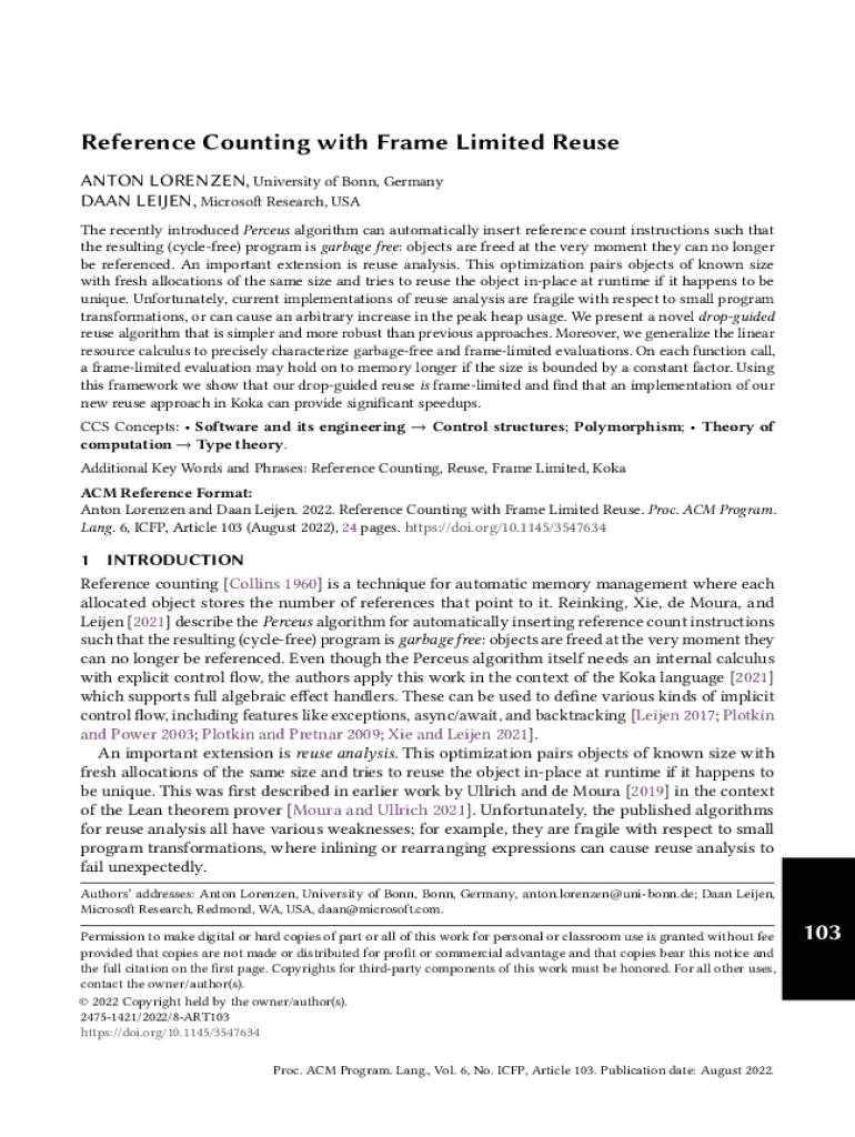 Fillable Online Reference Counting with Frame Limited Reuse. -Software and its engineering ...